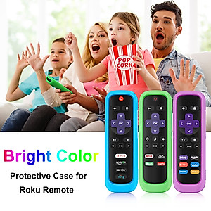 3Pack Case for Roku Remote, Cover for TCL Roku TV Steaming Stick/Hisense/Express Replacement Controller Universal Silicone Sleeve Skin Glow in The Dark Purple Blue White