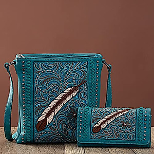 Montana West Concho Collection Concealed Carry Crossbody Women Leather Hobo Handbag for Women Turquoise MW1133G-9360TQ