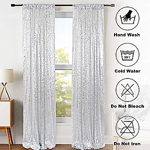 Sparkle Backdrop Curtain Silver 2 Panels Set Sequin Photo Backdrop 2FTx8FT Sequin Backdrop Curtain Pack of 2-1220S