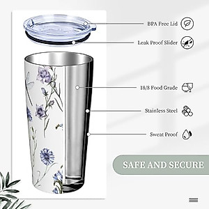 20oz Tumbler Watercolor Flowers Dragonfly Double Wall Vacuum Insulated Coffee Mug with Lid and Metal Straw Brush Reusable Stainless Steel Water Bottle Travel Cup Gifts for Car Ice Drinks Hot Beverage