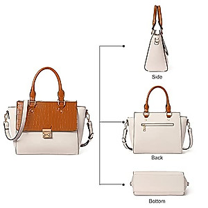 CLUCI Purse and Handbags for Women Vegan Faux Leather Designer Ladies Convertible Shoulder Bags Tote Top Handle Medium Satchel Beige with Brown