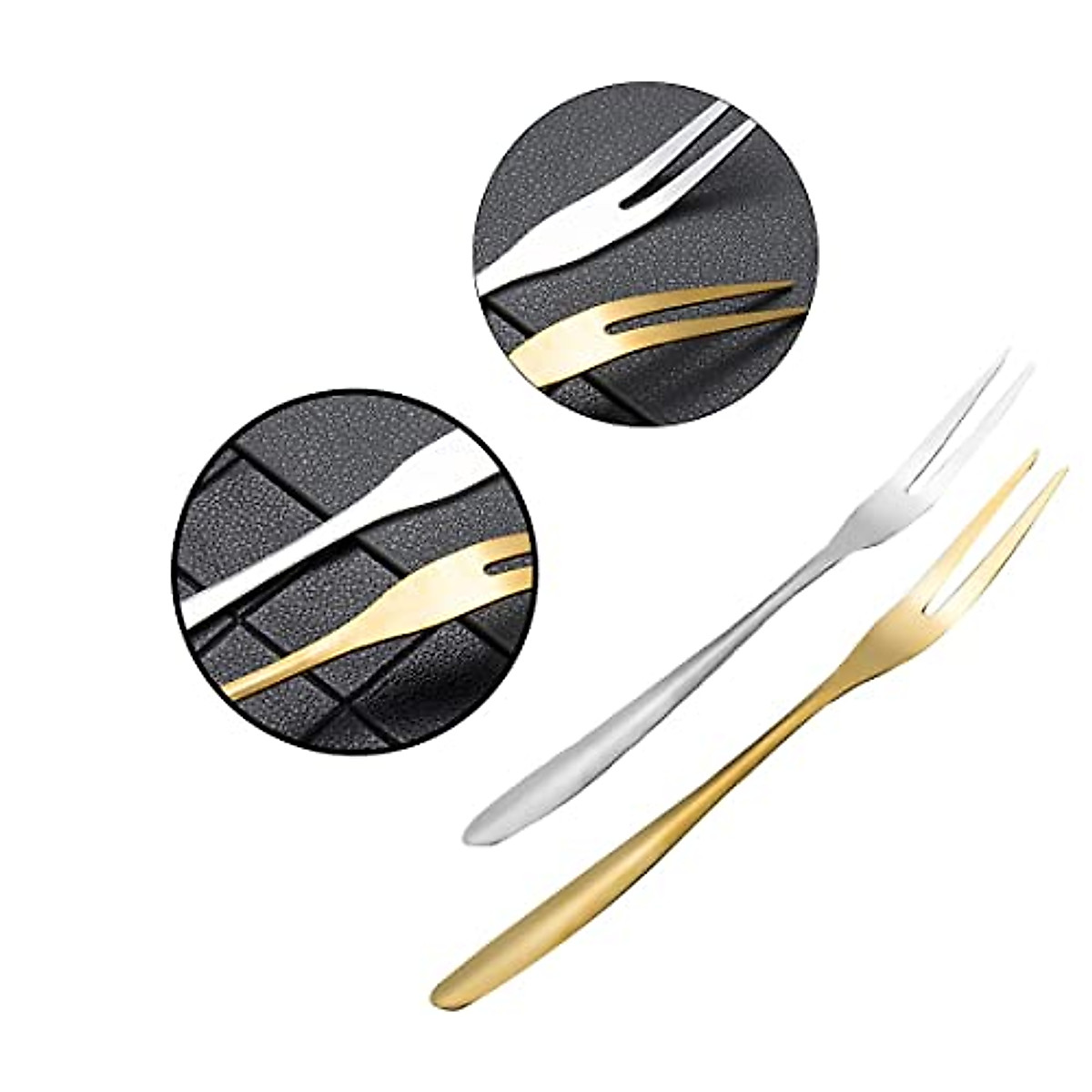 50PCS Stainless Steel Two-tine Fork Tasting Appetizer Forks Portable Cocktail Salad Fruit Forks for Eating Cakes Fruits Salads Used in Weddings Festivals Birthdays Housewarming