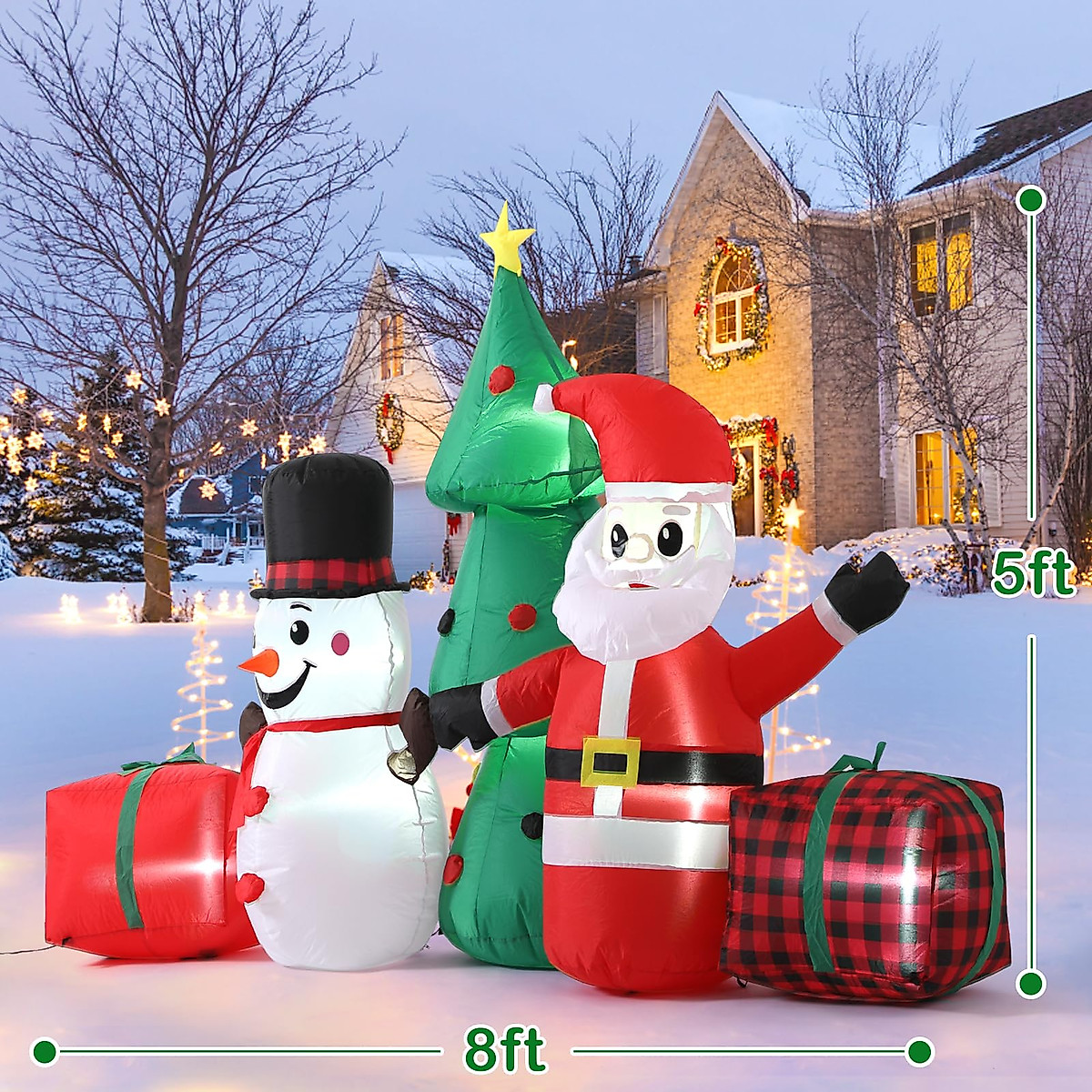 ZOOS Christmas Inflatables Outdoor Decorations 8x5FT Inflatable Christmas Yard Decorations Lighted Inflatable Christmas Tree Snowman Santa Claus Gift Box, Inflatable Outdoor Holiday Yard Decorations