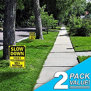 Bigtime 2 X Slow Down Sign 16" x 12" - Double-Sided Kids At Play Signs with Metal H-Stake for Neighborhoods - Durable & Funny Slow Man Sign for Ensuring Child Safety - Thoughtful Gift Idea