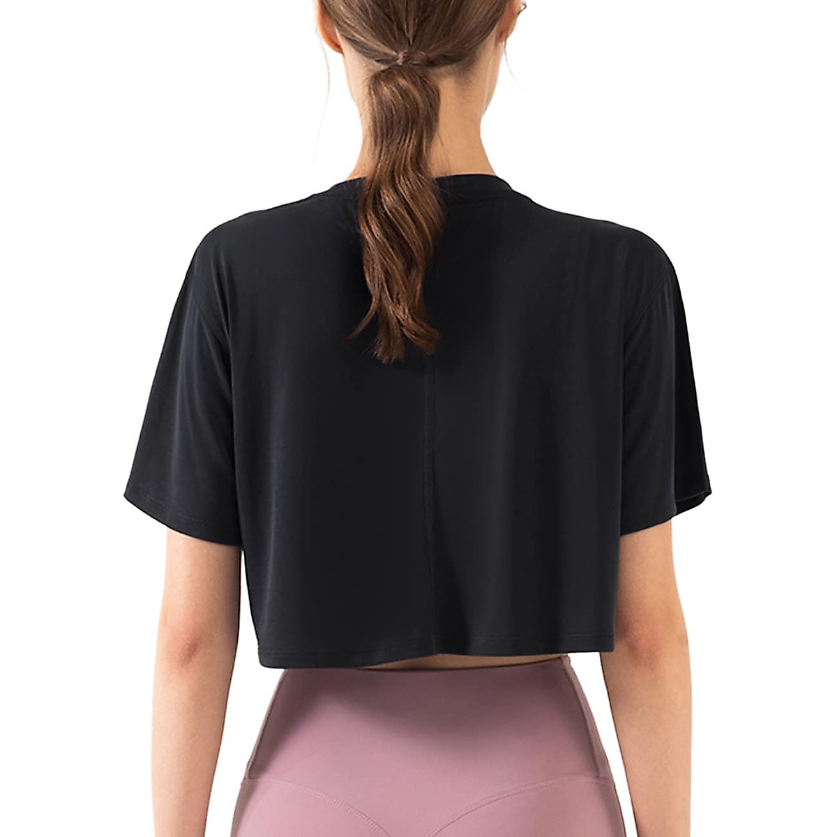 Women's Fitness Workout Crop Tops Short Sleeve Yoga T-Shirts Athletic Running Sports Shirts