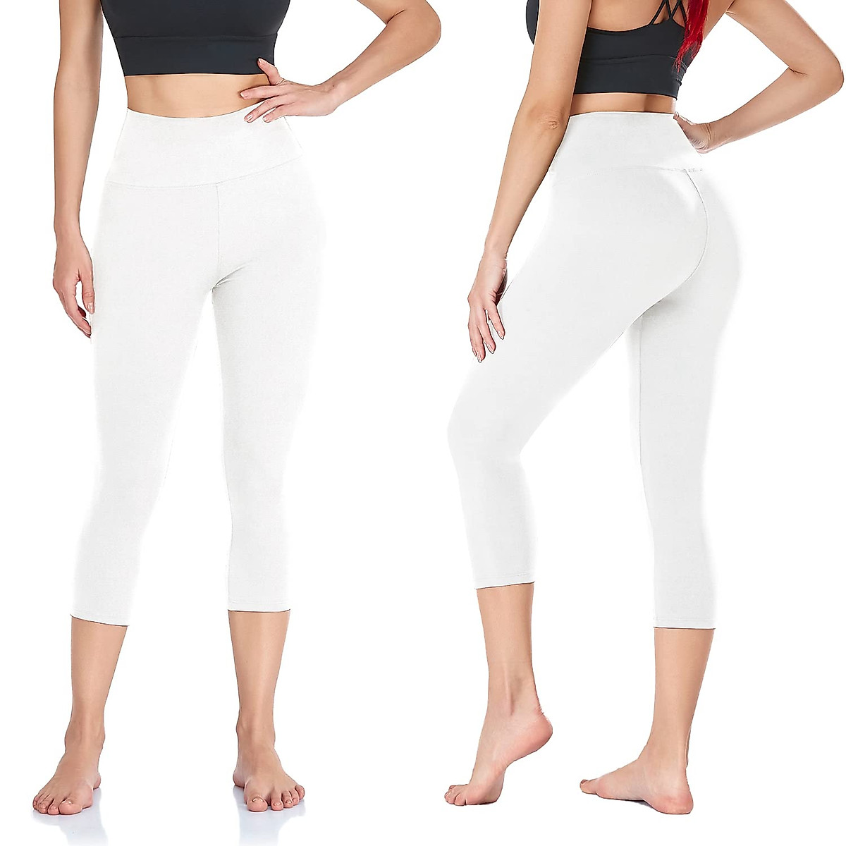 we fleece Women’s Soft Capri Leggings for Women-High Waisted Tummy Control Non See Through Workout Running Black Leggings Yoga Pants (White, Large-X-Large)