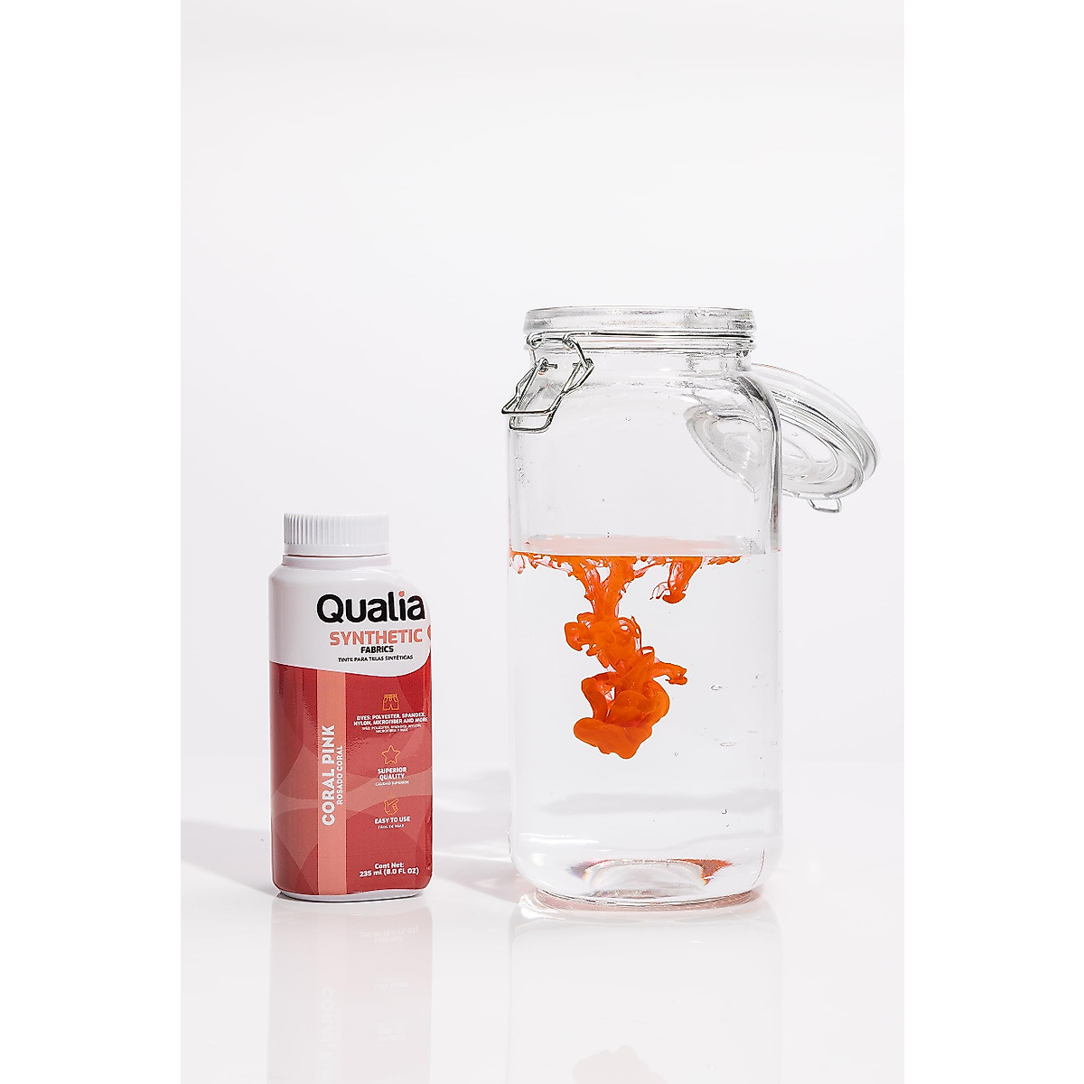Qualia Synthetic Fabric Dye, Easy to Use, Perfect for Synthetic Fabrics: Polyester, Spandex, Nylon, and More, Ultra-Concentrated Colors for Vibrant Results, Coral Pink, 1 Pack