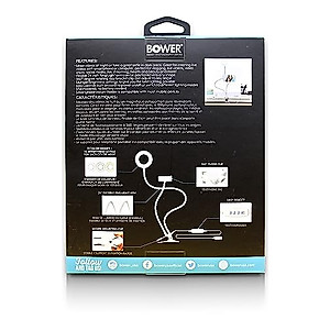 BOWER 24 Inch Clip on Desk Ring Light - Flexible Arms, 36 LED Lighting with 3 Light Modes and 10 Brightness Levels, Heavy Duty Clamp, and Built-In Phone Holder