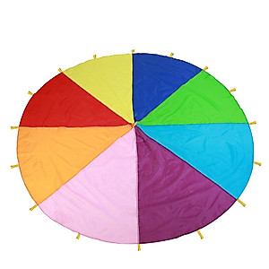 Kids Parachute Giant Multicolored Kids Play Parachute Canopy with 16 Handles Indoor & Outdoor Games and Exercise Toy Promote Teamwork Fitness Social Bonding(3.6m/142in)