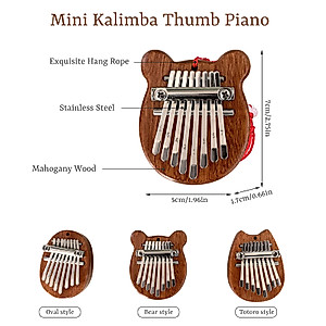 Mini Thumb Piano, 8 Key Mini Kalimba Finger Piano, Portable Marimba Musical Thumb Piano with Lanyard, Solid Wood Musical Good Accessory Pendant Finger Piano Gift for Kids & Adults Beginners (Bear)