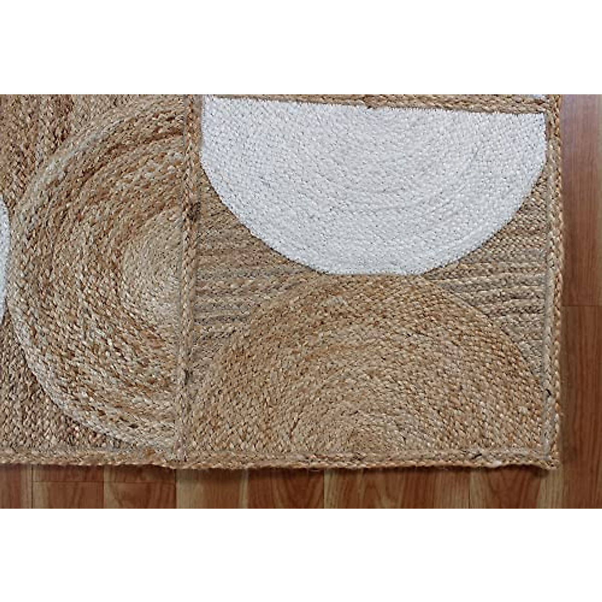 Casavani Indian Hand Braided Rag Rug Geometric Beige & White 3x5 Ft Rectangular Shape Jute Rug Home/Office Doormat Rugs For Bedroom,Dining Room & Kitchen 11x11 Feet Square