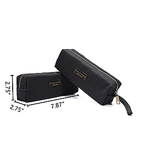 2 Pack Pen Pencil Case With Zipper, Heavy Duty Waxed Canvas Pencil Pouch Student Stationery Bag (Black)