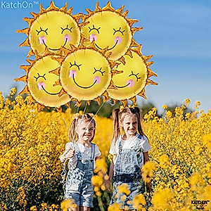 KatchOn, Smile Face Sun Balloons for Party - 26 Inch, Pack of 5 | Mylar Sunshine Balloons, Summer Balloons for Sunshine First Birthday Decorations | First Trip Around The Sun Birthday Decorations