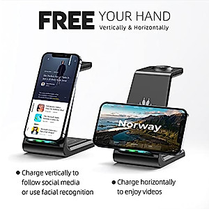 CUCICU Wireless Charger, 3 in 1 Wireless Charging Station Compatible with iPhone 14/13 Pro/13/12/11/Pro/SE/XS/XR/8 Plus,Fast Wireless Charging Stand Dock for Apple Watch, Airpods 3/2/Pro(w/Adapter)