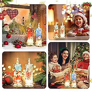 4PCS Christmas Flameless Candles with Santa Claus, Snowman,Decals Set of 4, Battery Operated Christmas Themed LED Candles for Festival Gift Christmas Decorations