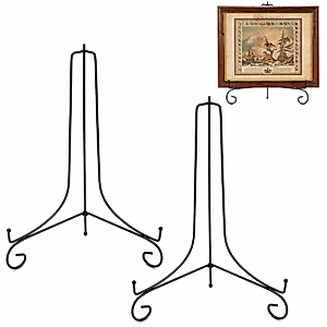 Jucoan 2 Pack 15 Inch Iron Display Stand, Large Black Easel Plate Holder Stand for Displaying Pictures Frame, Plates, Books Arts, Home Decor