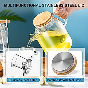 PARACITY Glass Pitcher 61 oz/ 1.8 L, Water Pitcher with Lid and Filter, Iced Tea Pitcher with Large Spout, Easy to Clean High Borosilicate Glass Pitcher for Lemonade, Juice, Drinks, Hot/Cold Water