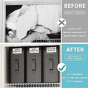 SheetCube Bed Sheet Organizers and Storage 4 Pack, Foldable Linen Closet Organizer, Bedding Folder Storage Box Container for Blanket, Duvet Cover Set, Bed Sheet Set - Black