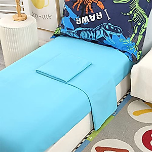 Wowelife Dinosaur Toddler Bedding Sets for Boys and Girls, Premium 4 Piece Dinosaur Skeleton Toddler Bed Set Blue, Super Soft and Comfortable for Toddler