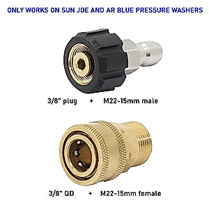 Vortxx Pressure Washer Quick Connect Adapter Set for Sun Joe SPX Series, M22-15mm to 3/8" Quick Release, 5000 PSI, Complete Hassle-Free Set