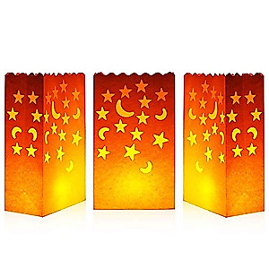 Serdokntbig 20 pcs White Luminary Candle Bags Special Lantern Luminary Bag Stars Moon Durable Reusable Fire-Retardant Cotton Material Wedding Valentine Reception Engagement Event Marriage Proposal