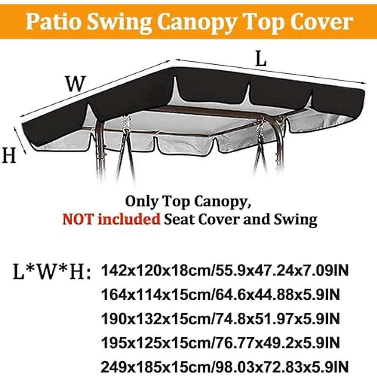 BTURYT Swing Chair Canopy Replacement, Swing Canopy Cover Rainproof Oxfords Cloth 2 and 3 Seater Swing Seat Replacement Awning Canopy Cover for Outdoor Patio Garden