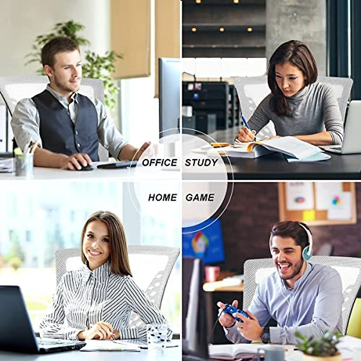 Home Office Chair Mesh Computer Chair Executive Mid Back Ergonomic Adjustable Desk Chair with Lumbar Armrest Support Modern Rolling Swivel Chair for Women&Men Adult