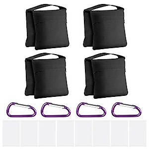 Neewer 4-Pack Photography Sandbag Sand Bags Saddlebag Design 4 Weight Bags for Photo Video Studio Stand Backyard Outdoor Patio Sports, Transparent PP Bag and Clips Included (Black)