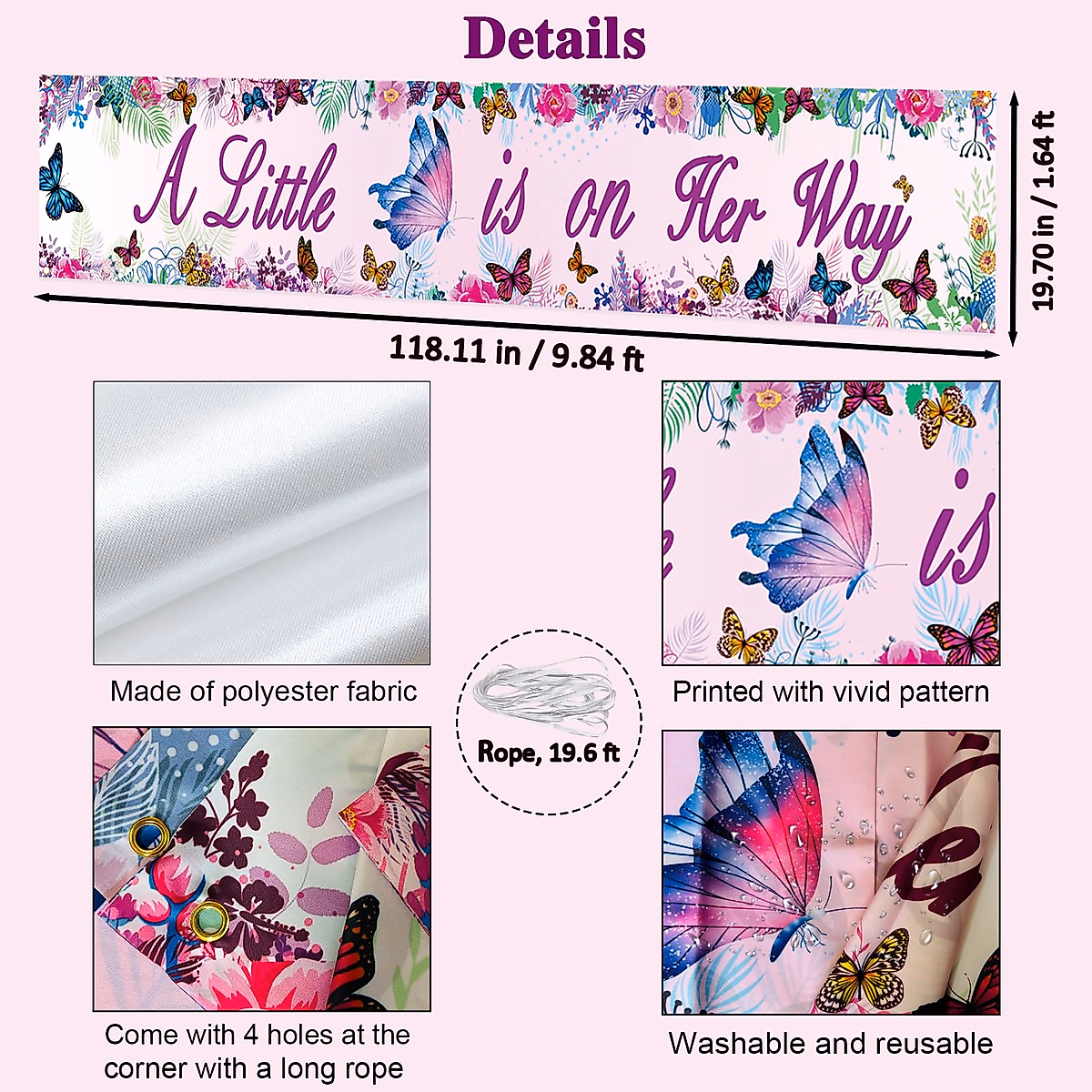 Labakita A Little Butterfly is on Her Way Banner, Purple Butterfly Baby Shower Decorations for Girl, Girl Baby Shower Banner for Courtyard / Garden / Yard, Gender Reveal Decorations