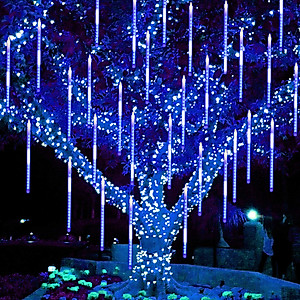 Twinkle Star Meteor Shower Rain Lights, 30cm 8 Tubes 288 LED Valentine Iciclelights Snow Falling Christmas Lights Outdoor Raindrop Lights, Xmas Wedding Party Tree Holiday Decoration, Blue