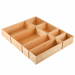 Kootek 8 Pcs Bamboo Drawer Organizer Utensil Tray Kitchen Storage Box 4-Size Versatile Dividers Cutlery Holders Bins Containers for Flatware Kitchen Utensils