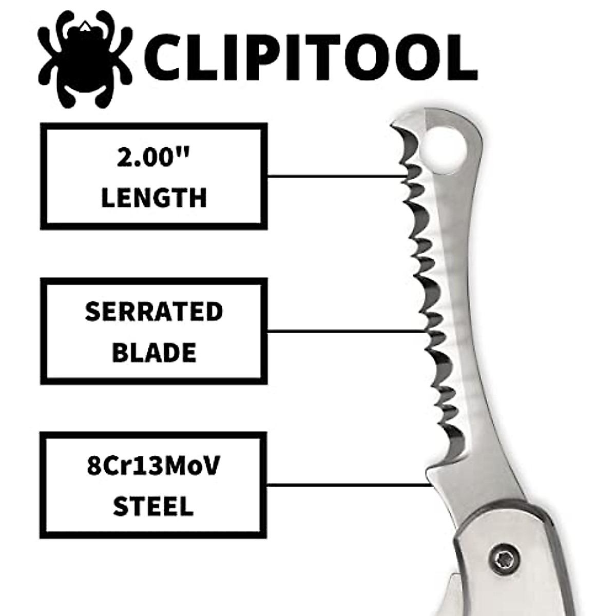 Spyderco ClipiTool Folding Utility Knife with Stainless Steel Handle Plain and Serrated Edge, Full-Flat, 8Cr13MoV Steel Blade and SlipJoint System - C176P&S