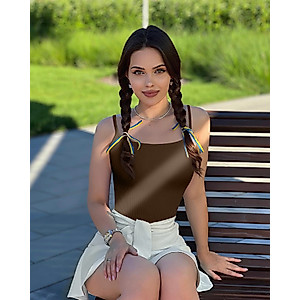 OQQ Women's 3 Piece Bodysuits Sexy Ribbed Sleeveless Adjustable Spaghetti Strips Tops Leotard 2025 Summer Black Coffee Beige
