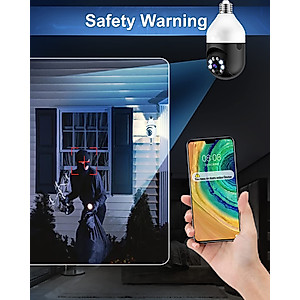 E27 360° Security Cameras Wireless Outdoor, 2.4GHz & 5G WiFi Light Bulb Security Camera, 1080p Video Surveillance for Home Security, Indoor Night Vision Cam System, Motion Detection, Two-Way Talk