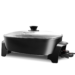 Elite Gourmet EG6203 Extra Deep 16"x13"x3.2" (10.5Qt.), Pour Spout, Dishwasher Safe, Marbled Non-stick Electric Skillet with Vented Glass Lid, Adjustable Temperature, Black