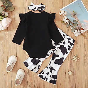 Detigee 1st Birthday Outfit for Girls Cow Birthday Outfit Infant First Birthday Clothes (Black,12-18 Months) (A1019A)