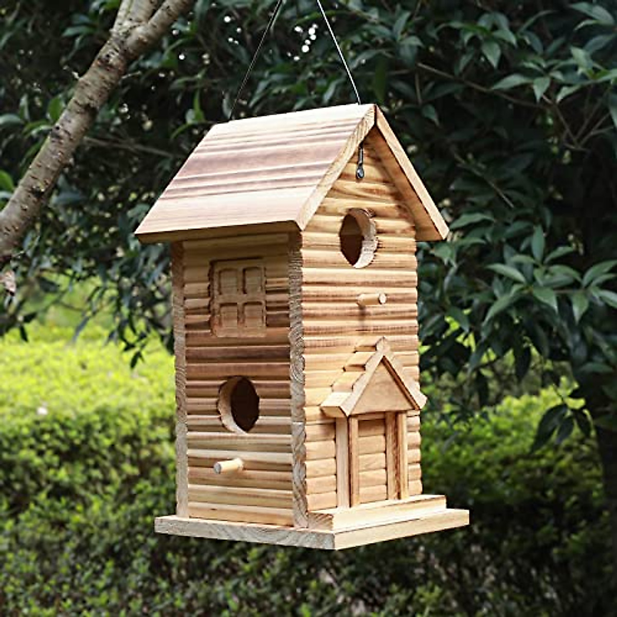 STARSWR Bird House,Outdoor Bird Houses for Outside Clearance,2 Hole Wooden BlueBirdHouse Finch Cardinals Hanging Birdhouse Nesting Box for Wild Bird Viewing