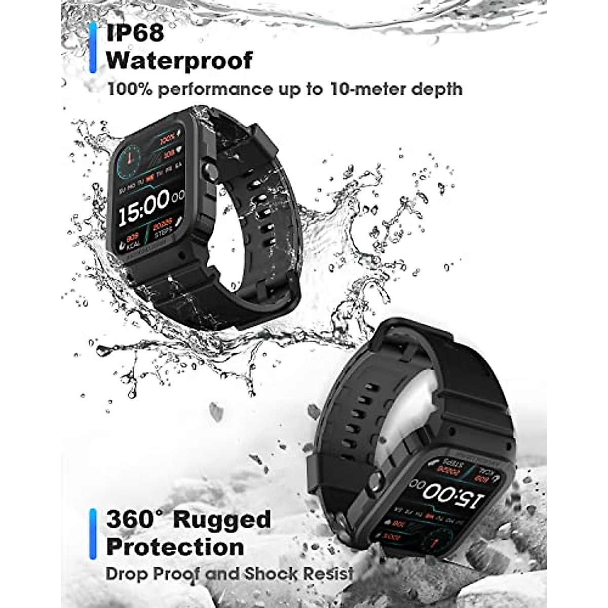 TOOBUR Smart Watch Alexa Built-in, 1.8" Fitness Tracker with Answer/Make Call, IP68 Waterproof, Heart Rate, Blood Oxygen, Sleep Tracker, Fitness Watch with 2 Straps for Men, Compatible iOS Andorid