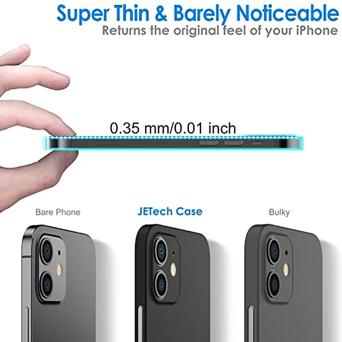 JETech Ultra Slim (0.35mm Thin) Case for iPhone 12, 6.1-Inch, Camera Lens Cover Full Protection, Lightweight, Matte Finish PP Hard Minimalist Case, Support Wireless Charging (Black)