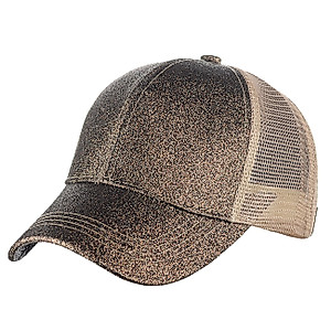 C.C Ponycap Messy High Bun Ponytail Adjustable Glitter Mesh Trucker Baseball Cap, Smoky Topaz