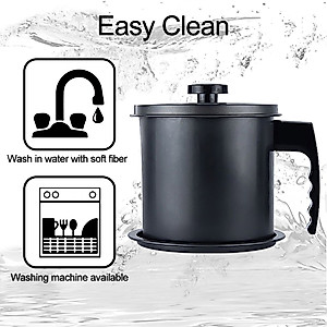Ourokhome Bacon Grease Container with Strainer,1.3L / 5.2 Cup Kitchen Used Cooking Oil Storage Can Grease Keeper with Fine Mesh Strainer and Lid for Fat, Hot Frying Oil (Black)