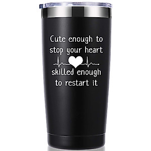 Cute Enough to Stop Your Heart Skilled Enough to Restart It 20 OZ Tumbler.Appreciation Doctor Nurse Gifts.Birthday,Christmas,Medical Nursing Graduation Gifts for Medical Worker Travel Mug(Black)