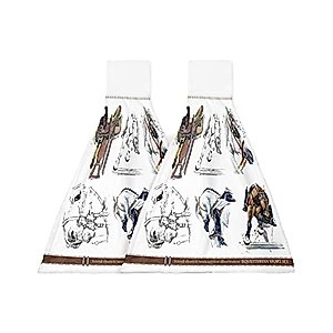 CyCoShower Hanging Hand Towels Kitchen Towel Watercolor Brown and White Horse Equestrian Competition Bathroom Hand Towels with Loop Tie Towels Soft,Absorbent Tea Bar Towels,2pcs