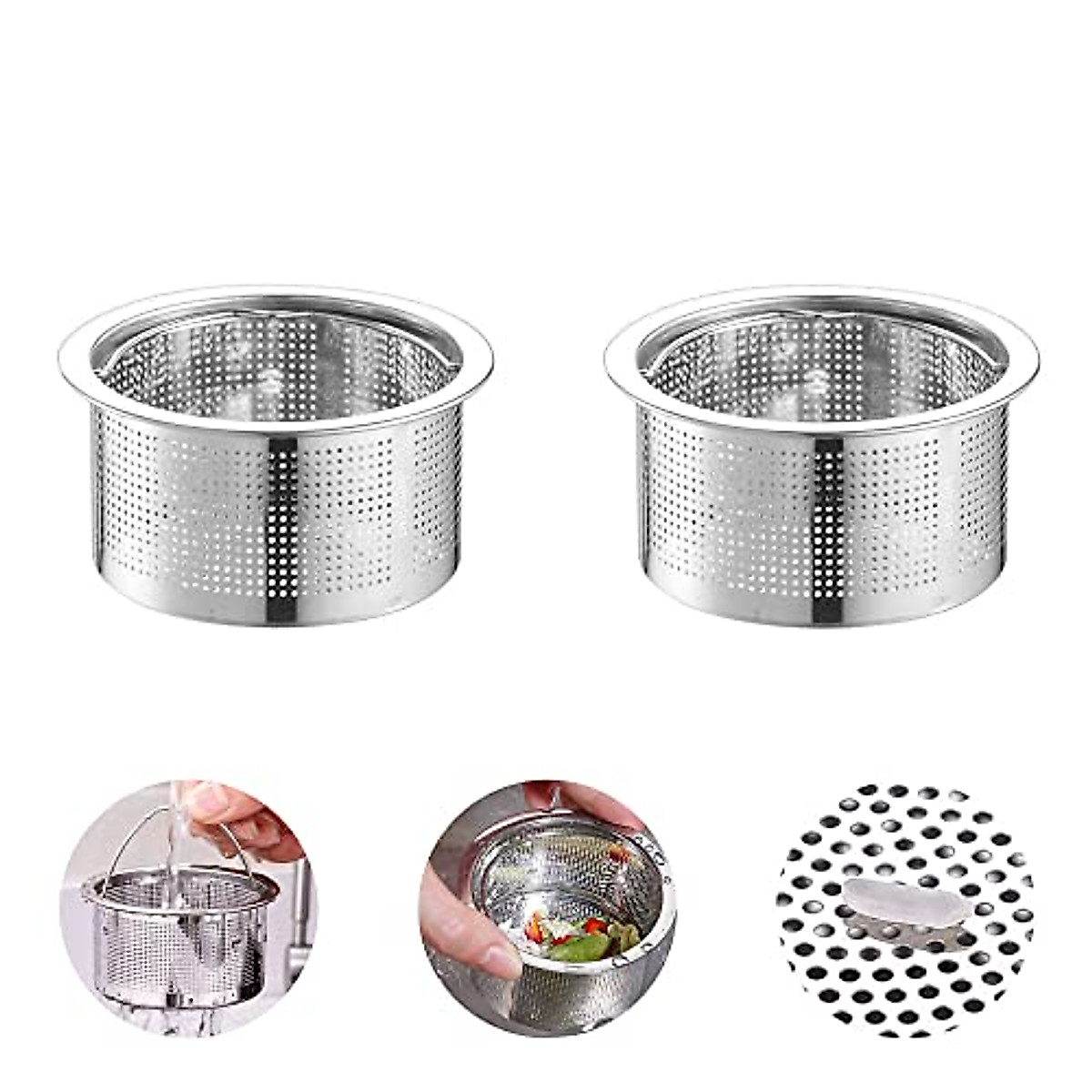 SooGree 2 Pack Sink Drain Strainer,3 inch Diameter with Handle,304 Stainless Steel Kitchen Sink Strainer,Perfect for Kitchen Sinks,Rust Free,Anti Clogging (Long Shape)