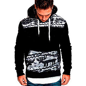 Hoodies for Men Thenlian Men‘s Christmas Autumn Winter Casual Sweatshirt Hoodies Top Blouse Tracksuits(Black, XL)