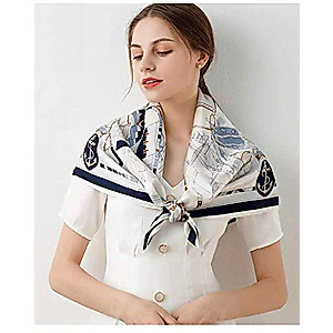 ANDANTINO 100% Pure Mulberry Silk Scarf 35" Large Square Lightweight Headscarf –Women’s Hair Wraps-With Gift Packed (Navy Blue&White)