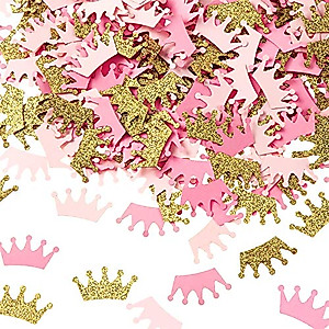 300 Pieces Crown Confetti Glittery Prince King Crown Confetti Baby Shower Crown Confetti for Baby Girl Birthday Party Decorations (Pink Gold, Pink Tone)