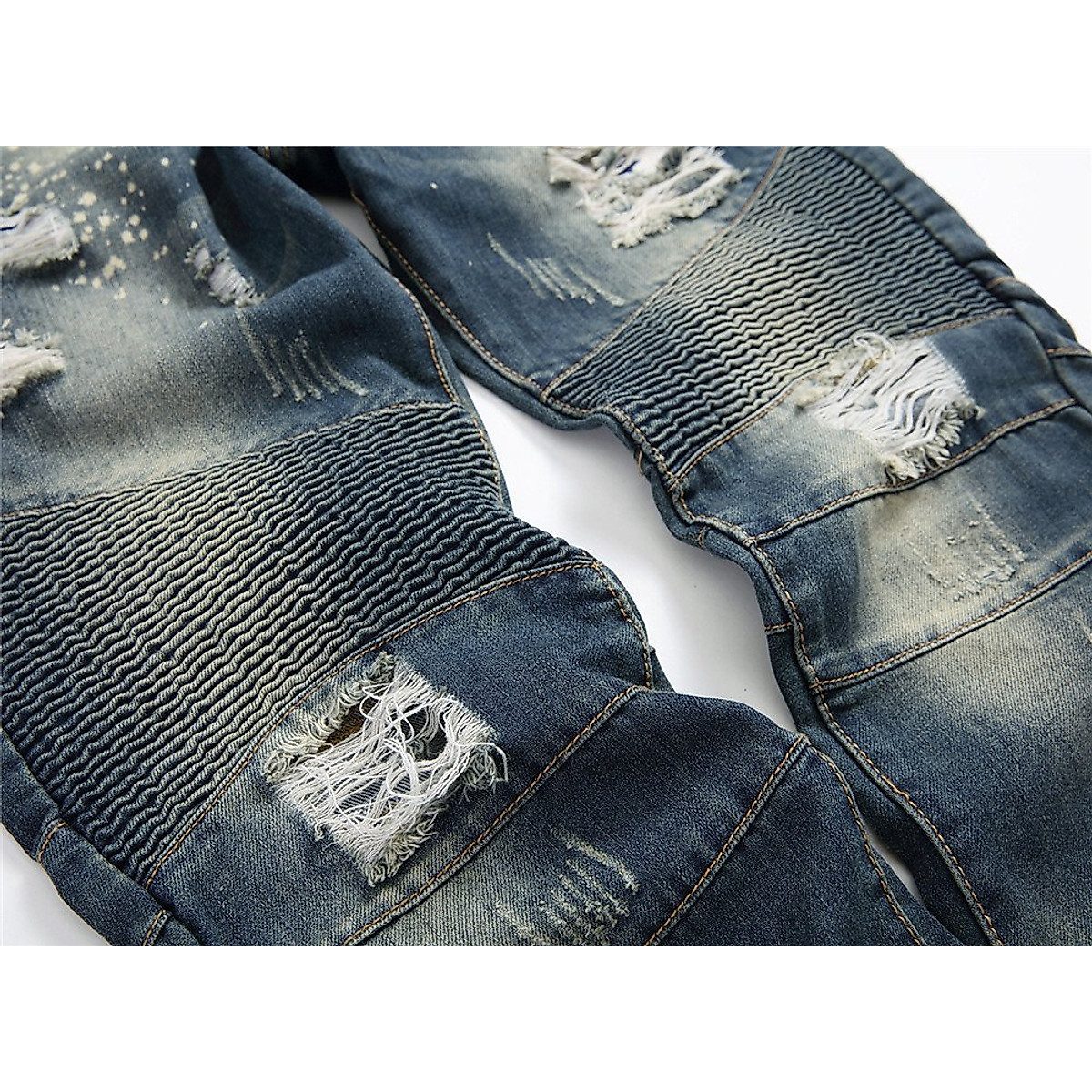 Yollmart Men's Delim Stretched Jeans Ripped Biker Slim Pants-34