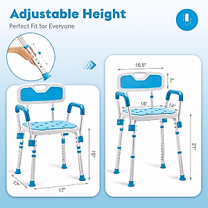 Health Line Massage Products Shower Chair with Back for Seniors, Bathtub Seat with Removable Arms for Handicap, Disabled & Elderly - Adjustable Shower Bench for Tubs (FSA or HSA Eligible)