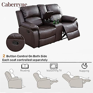 Caberryne Leather Recliner Sofa Sets, Loveseat for Living Room Furniture Set, Reclining Couch, Wall Hugger Double House/Office/Theater Seating(Loveseat Recliner), Light Brown